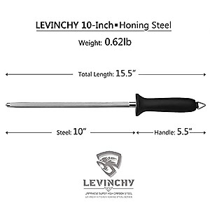 LEVINCHY Honing Steel 10 inch Knife Sharpener Rod, Professional Knife Sharpening Steel, Durable, Easy to Use