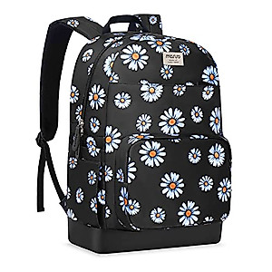 MOSISO 15.6-16 inch 20L Laptop Backpack for Women Girls, Polyester Anti-Theft Stylish Casual Daypack Bag with Luggage Strap & USB Charging Port, Camomile Travel Business College School Bookbag, Black