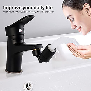 Hibbent Faucet Aerator, 720° Spray Aerator, Kitchen Faucet Aerator, 2 Water Mode Bathroom Faucet Adapter for Face Washing, Gargle and Eye Flush, 1.8GPM 55/64 Female Thread with Adapter, Matte Black