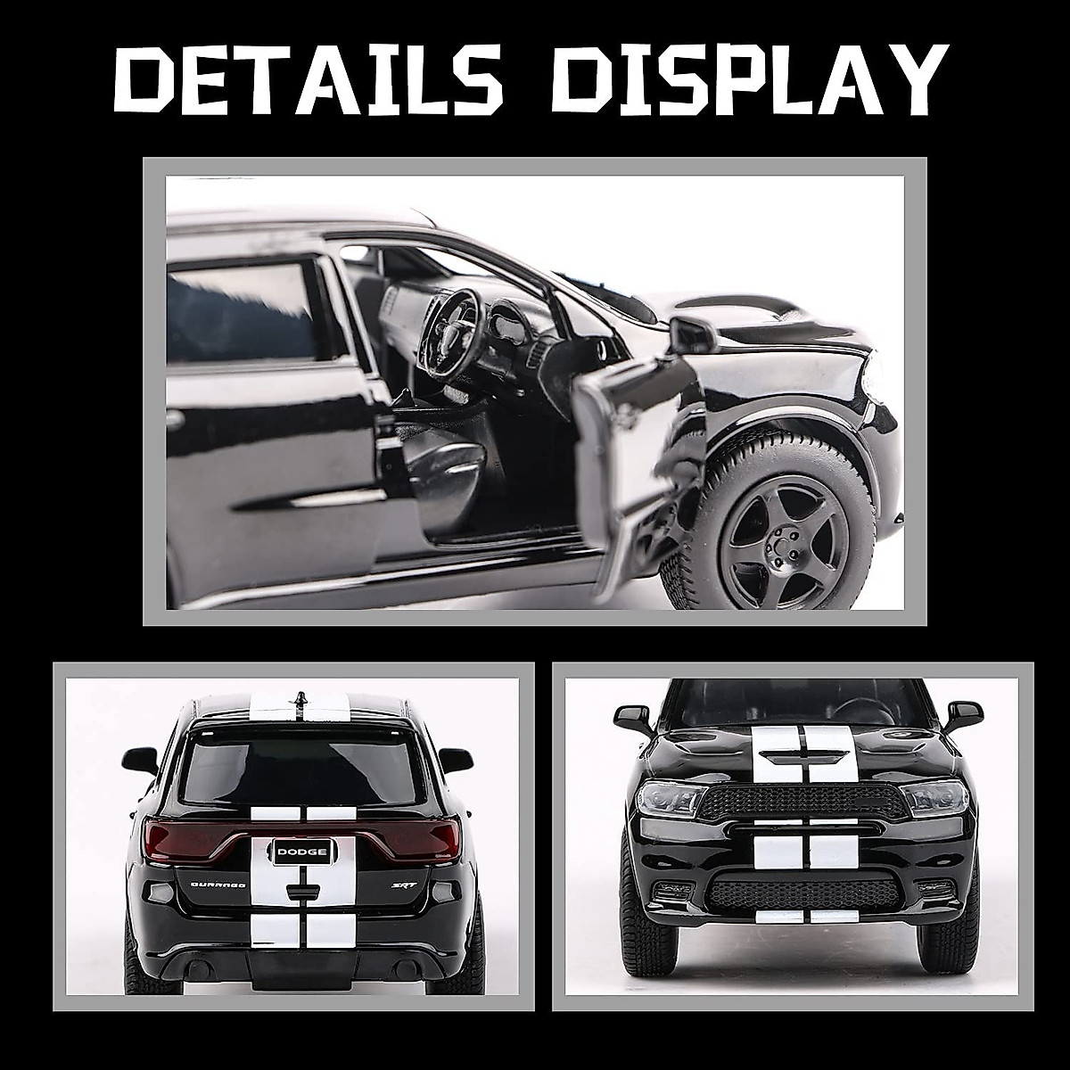 COOLPUR 1/36 Scale Durang Car Model Off-Road Diecast Toy Vehicle Zinc Alloy Metal Pull Back Powered Vehicles Mode for Kids,Adult,Boyfriend Gift(Black)