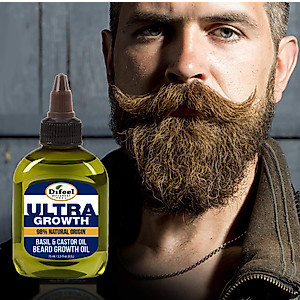 Difeel Mens Ultra Growth Basil and Castor Beard Oil 2.5 oz. - Natural Beard Oil for Hair Growth