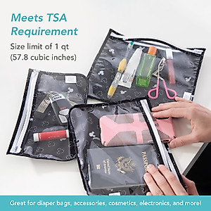 Bumkins Disney Travel Bag, Toiletry, TSA Approved Pouch, Zip Bag, Quart Size Airline Compliant, Clear-Sided, Baby, Diaper Bag Organization, Accessories, Packing, Set of 3 Sizes, Mickey Mouse Icon