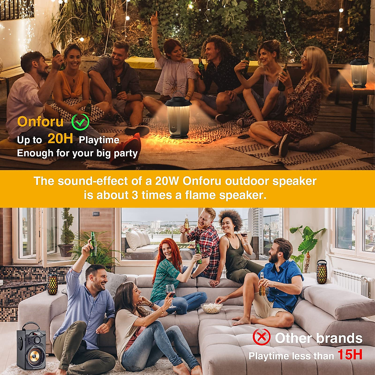 Onforu Outdoor Bluetooth Speaker with LED Lights, 2 Pack Wireless Loud Stereo Sound Lantern Speakers, True Wireless Stereo Pairing Patio Speaker for Christmas Party Garden, Bluetooth 5.0