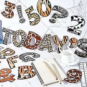Animal Prints Letters Cutout Animal Letter and Number Accents Animal Texture Letters Wall Decors with 60 Glue Point Dots for Kids Nursery School Classroom (40 Sheets)