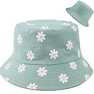 XYIYI Flower Green Bucket Hat Fashion Beach Fisherman Hats for Women, Reversible Double-Side-Wear