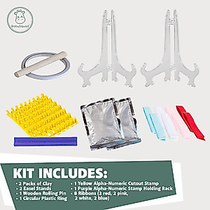 BabySquad Baby Handprint Footprint Clay Keepsake Ornament Kit (2 Pack) Non Toxic - Shatter Proof - Air Dries - Ultra Light. Includes Stencil, 2 Easels, 8 Ribbons, 2 Claypacks, Rolling Pin and More!