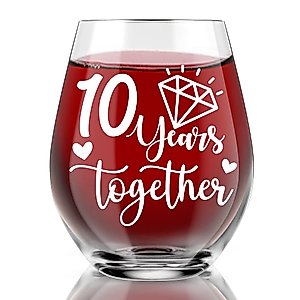 AGMDESIGN Happy 10th Anniversary Wine Glass, 10 Years Together, Wedding Engagement Gifts for Women Men, 10 Year Anniversary Party Decor, His And Hers Gifts Ideas for Anniversary