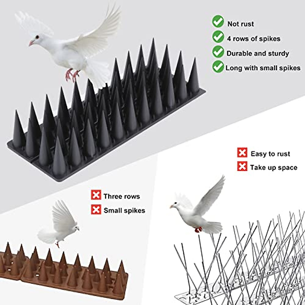 JOROMIT Bird Spikes, 20 Packs 23 Ft Bird Deterrent Spikes Strips Bird Spikes for Small Birds Deterrent Spikes for Fences and Roof to Keep Birds Away