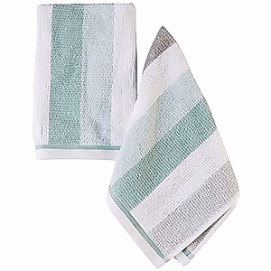 Caro Home Dana Stripe Towel Collection Finger Tip Grey/Green/White