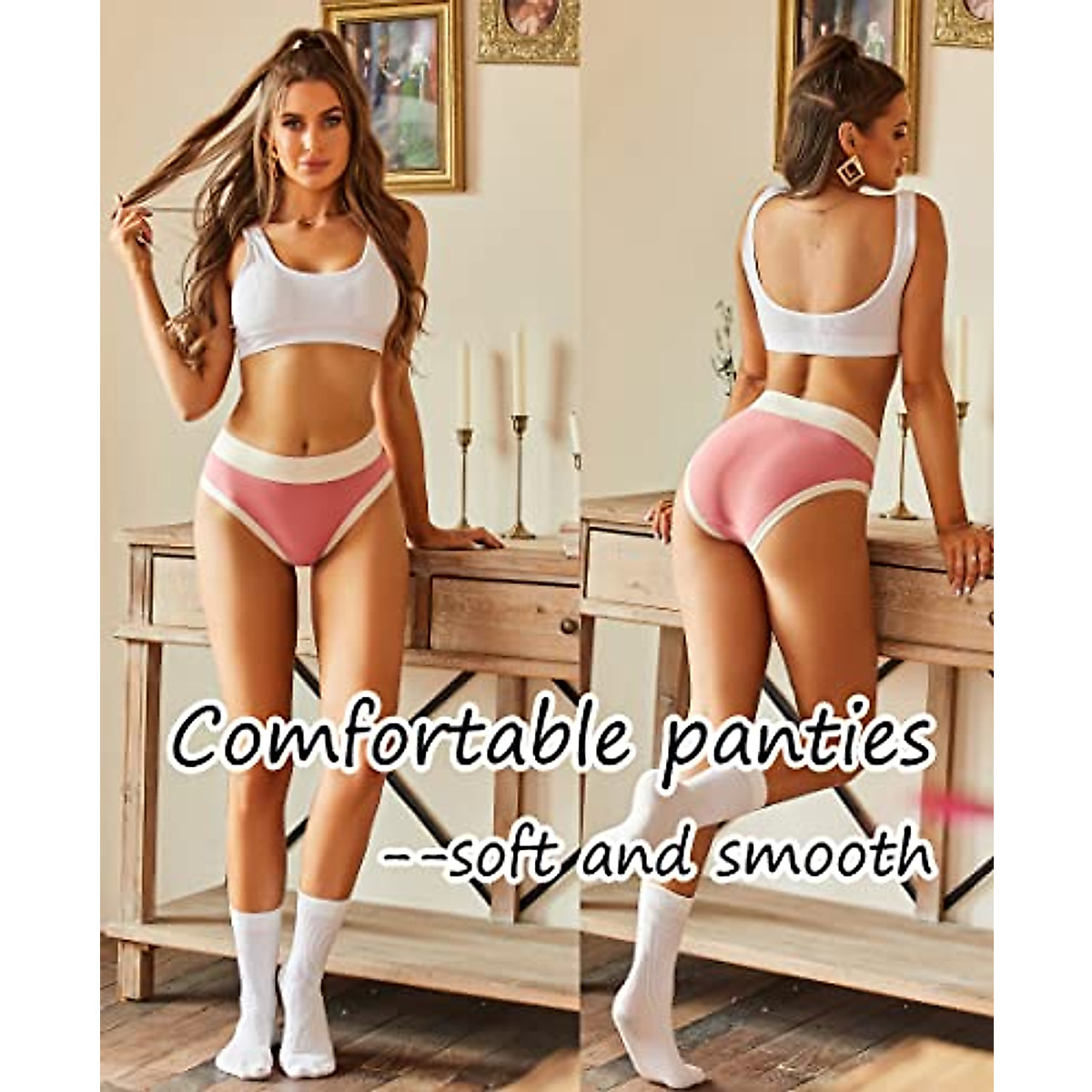Knowyou High Waisted Underwear for Women Breathable Cute High Cut Panties for Ladies Women's Comfortable Full Coverage Brief