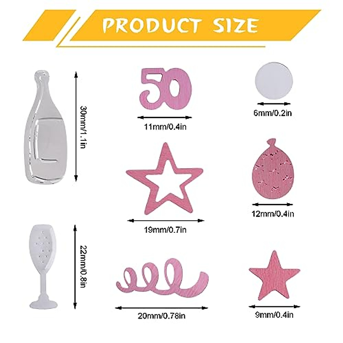 OSDUE 3000 Pieces Pink Gold Silver Happy Birthday Confetti, 50 Years Birthday Cake Confetti, Metallic Foil Balloon Confetti, Table Scatter Confetti Decoration Supplies, for Birthday Party (50th Style)