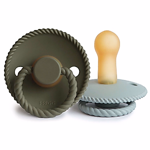 FRIGG Rope Natural Rubber Baby Pacifier | Made in Denmark | BPA-Free (Olive/Sage, 6-18 Months)
