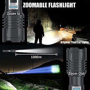 Zavuxo Rechargeable LED Flashlights high lumens,100000 Lumens Super Bright Tactical Flashlights,Waterproof Handheld Flashlight with 5 Mode,Built-in Battery,Zoomable for Emergencies Camping