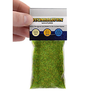 Stonehaven Miniatures Static Grass, Bright Green - 2mm Length Fibers - Master Quality Base & Scenery Flock - Realistic Texture & Detail - for 28mm Scale Table Top War Game Miniatures - Made in USA