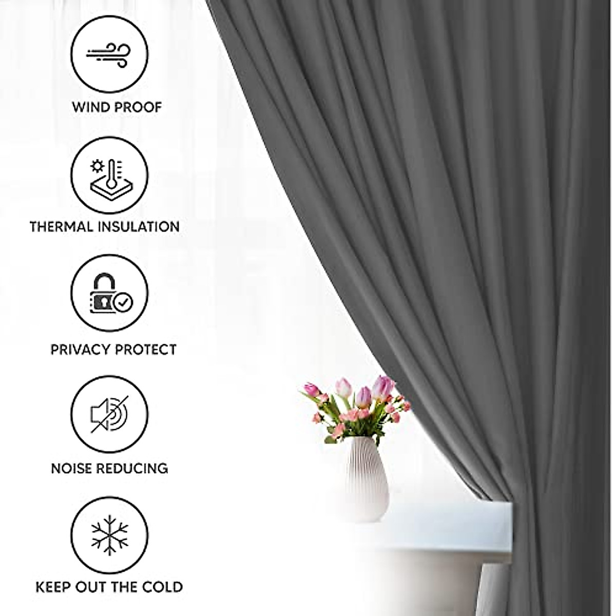 Utopia Bedding Blackout Curtains for Bedroom, Grommet Window Curtains 84 Inch Length 2 Panels, Thermal Insulated Drapes for Living Room (Grey, 42W x 84L Inches)