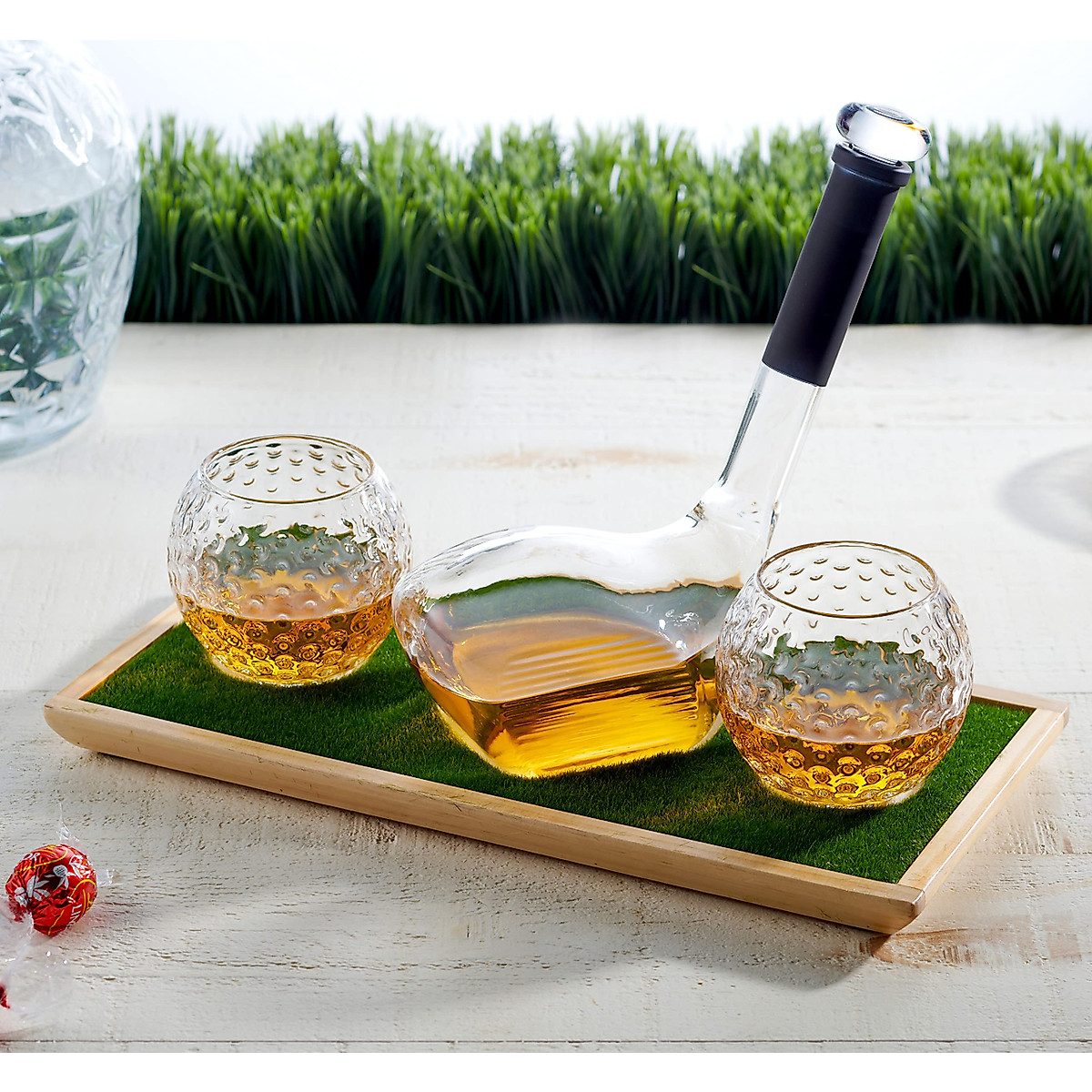 Godinger Whiskey Decanter, Golf Club Liquor Decanter and Golf Ball Whiskey Glasses, Whiskey Gift Set, Gifts for Men