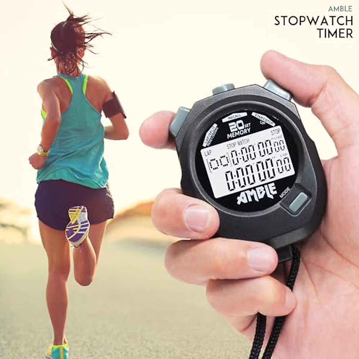 Stopwatch, Amble Countdown Timer and Stopwatch Record 20 Memories Lap Split Time with Tally Counter and Calendar Clock with Alarm for Sports Coaches and Referees
