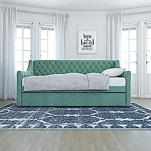 Little Seeds Ambrosia Diamond Tufted Upholstered Design Daybed and Trundle Set, Twin Size Frame, Teal