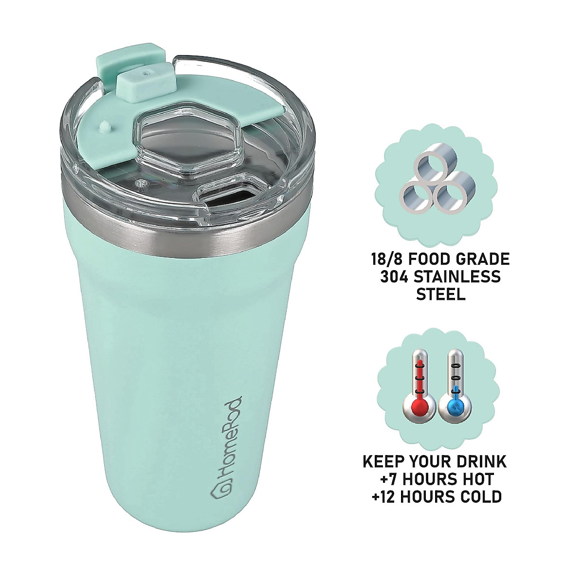 HomeRod 18 oz Stainless Steel Travel Insulated Tumbler Cup for Hot and Cold Drinks, Coffee Mug with Lid (Aqua Teal)