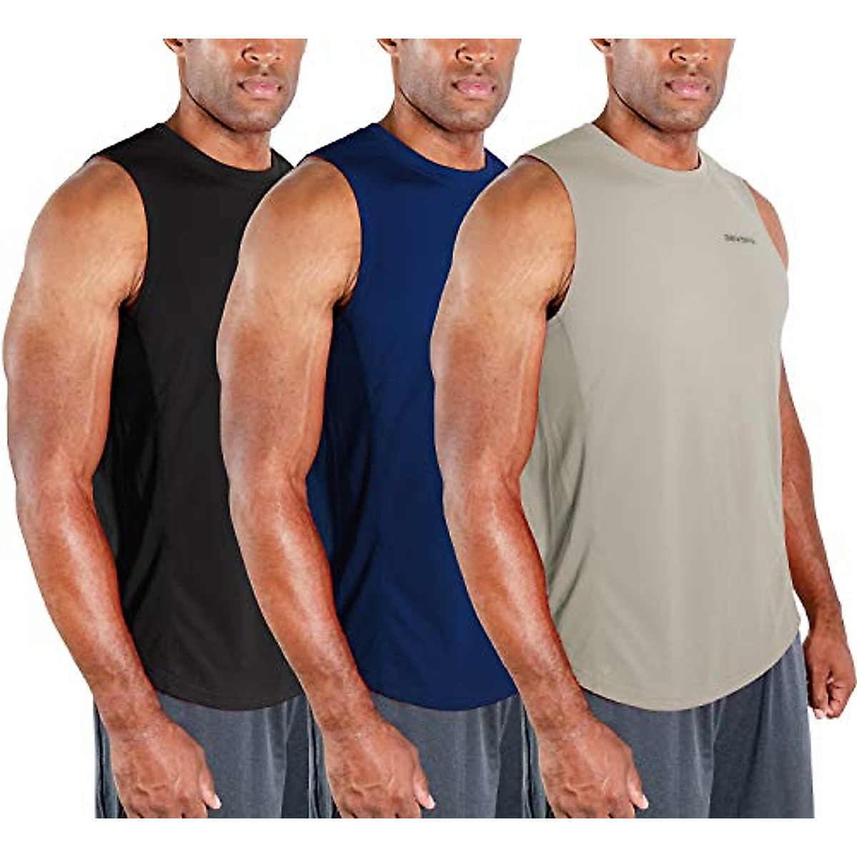 DEVOPS 3 Pack Men's Muscle Shirts Sleeveless Dri Fit Gym Workout Tank Top (X-Large, Black/Navy/Gray)