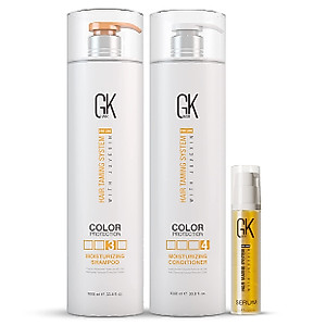 Global Keratin GK Hair Moisturizing Shampoo and Conditioner Set 1000ml I Organic Argan Oil Hair Serum For Frizz Control Dry Damage Hair Repair 10ml