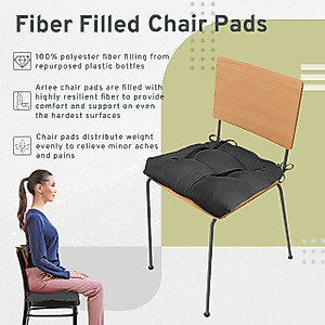 Arlee Home Fashions – Fiber Filled Premium Chair Pads - Chair Pads with Tiebacks –17.25” L X 16” W – Black - Set of 4