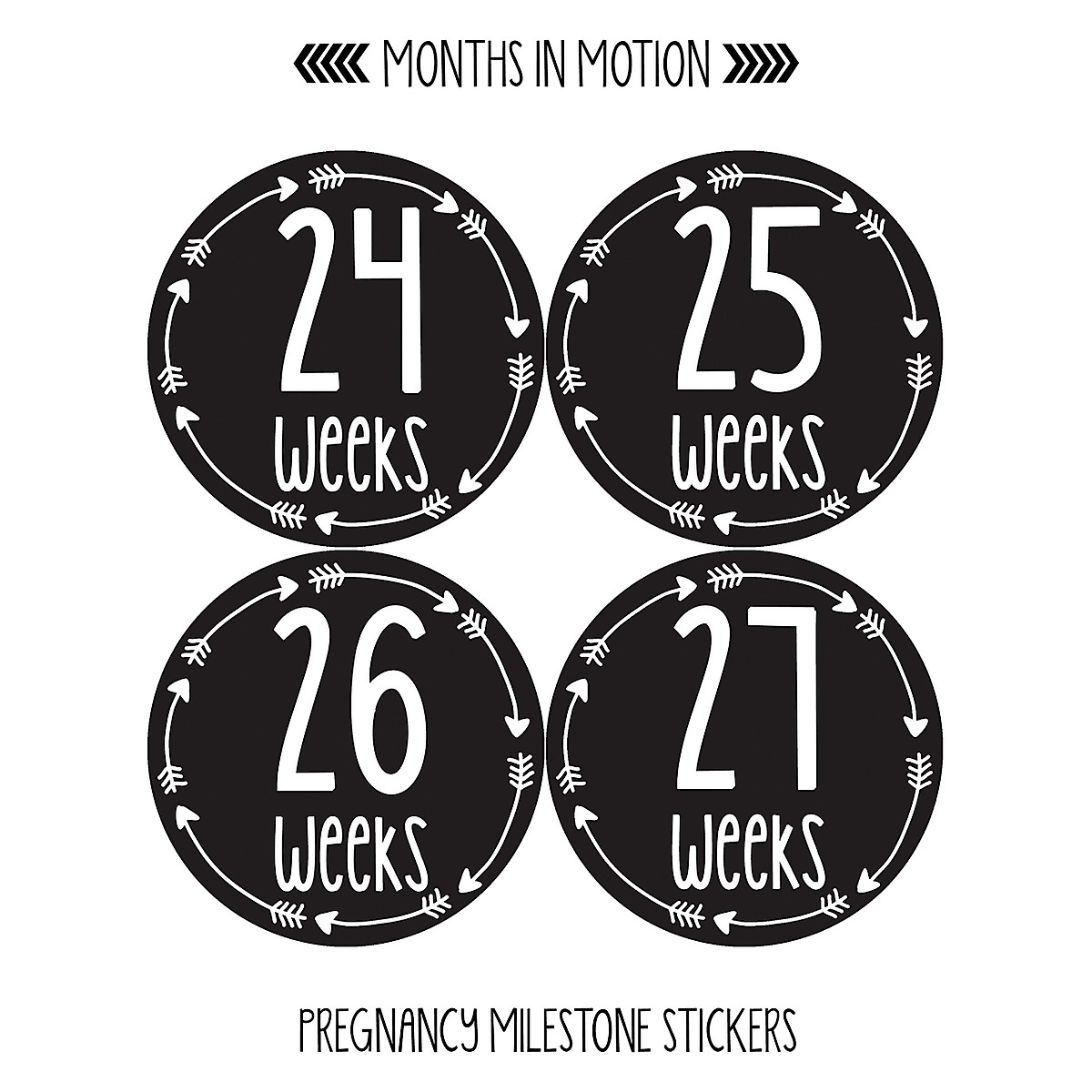 Months In Motion Pregnancy Weekly Belly Growth Stickers - Week to Week Pregnant Expecting Photo Prop - Maternity Keepsake - Baby Bump - Large Set of 36 Weekly Photo Sticker