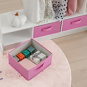 RELIANCER Kids Armoire Dress-Up Closet w/Mirror,Open Hanging Wardrobe w/Clothes Rack,Toddlers Pretend Play Costume Storage Dresser,Children Costume Organizer Center for Nursery Girl Bedroom Playroom