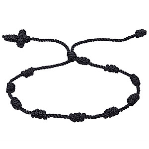 N/Q Handmade 7-10 Knots Red String Talisman Bracelet for Protection Success Prosperity and Good Luck Adjustable Thread Cross Amulet Bracelets for Women Men Unisex Jewelry-C red black