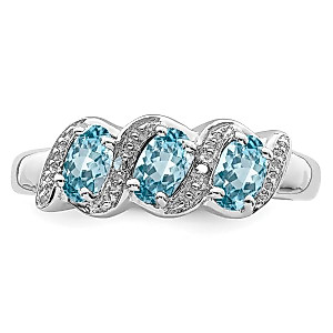 IceCarats 925 Sterling Silver Swiss Blue Topaz Diamond Ring Gemstone Band Size 8.00
