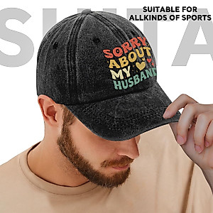 rofiowa Sorry About My Husband Adjustable Vintage Washed Cotton Baseball Cap, Funny Retro Trucker Hat Outdoor Accessories for Men Grandpa Dad Husband Papa, Birthday Father's Day Valentine's Day Gift