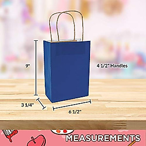 Fun Express Medium Blue Kraft Paper Gift Bags 24 Count - 6 1/2" x 3 1/4" x 9" with 4 1/2" Handles - Craft Supplies Birthday Party Boy Decoration, Baby Shower Decor Supply Set Disposable