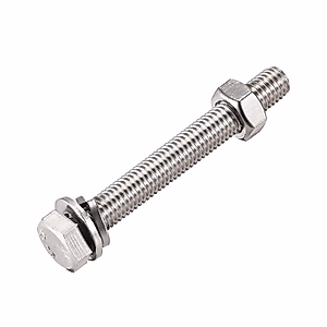 uxcell M10 x 80mm Hex Head Screws Bolts, Nuts, Flat & Lock Washers Kits, 304 Stainless Steel Fully Thread Hexagon Bolts 6 Sets