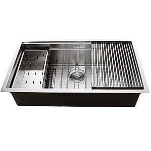 Nantucket Sinks' SR-PS-3620-16 - 36 Inch Pro Series Large Prep Station Single Bowl Undermount Stainless Steel Kitchen Sink with Compatible Accessories
