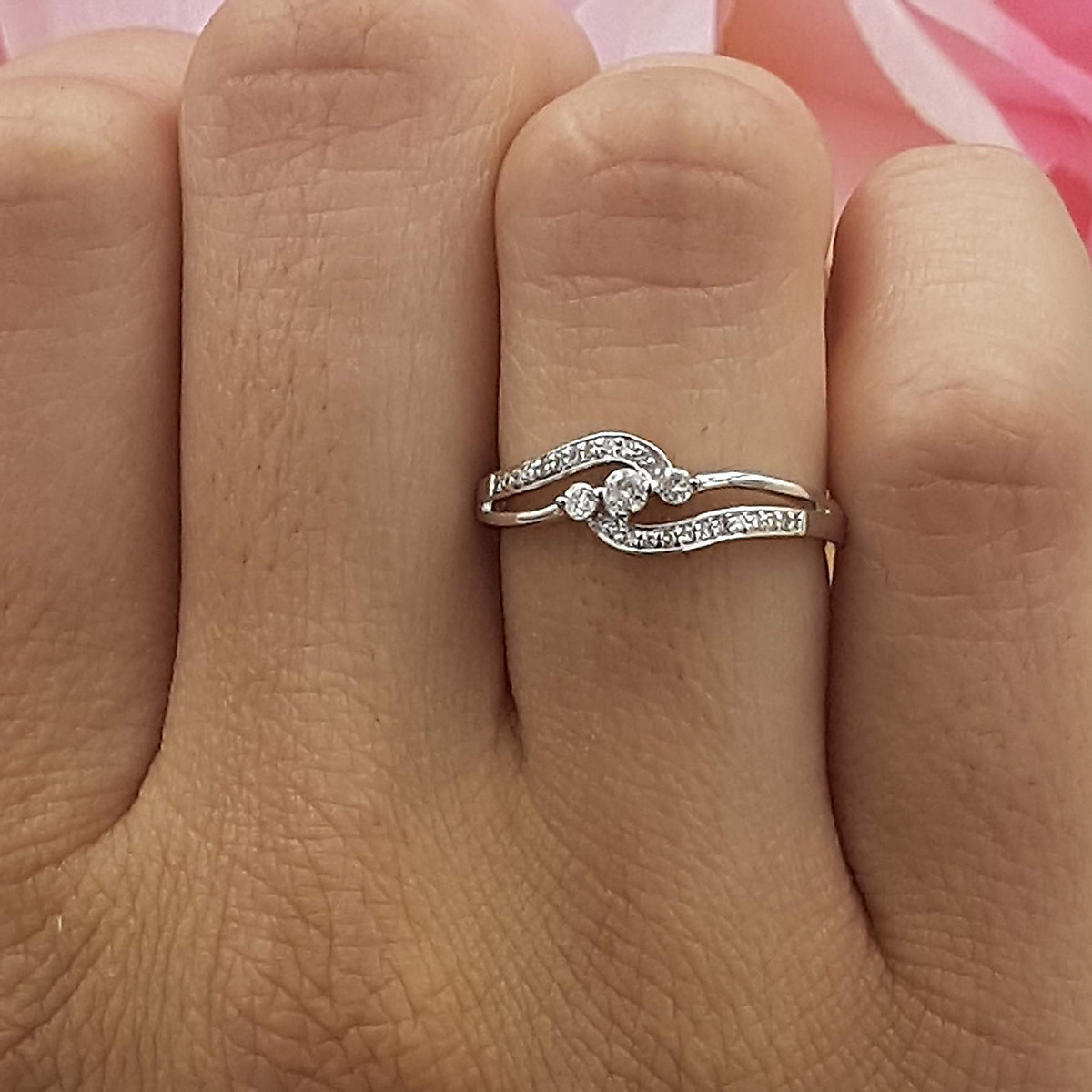 Dazzlingrock Collection 0.20 Carat (Cttw) Round White Diamond Women 3 stone Promise Ring 1/5 CT, 10K White Gold, Size 6.5