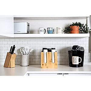 Mind Reader Square, Multi-Section Organizer for Stacked Hot or Cold Disposable Cups, Lids, Condiment Holder, Bamboo, 4 Compartments, Brown