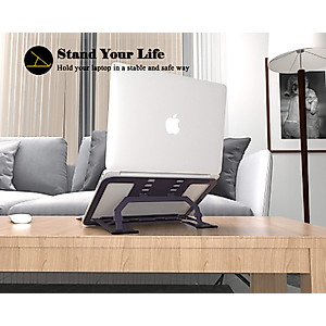 VAWcornic Adjustable Aluminum Laptop Stand, Foldable, Portable, 5 Angles Available, 88lb Weight Capacity, for Desktop and Laptops