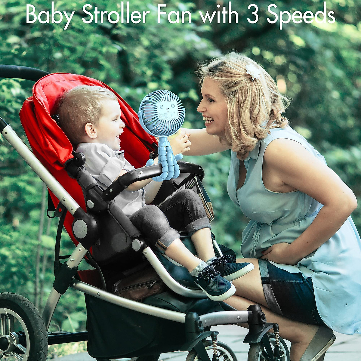 AMACOOL Battery Operated Stroller Fan Flexible Tripod Clip On Fan with 3 Speeds and Rotatable Handheld Personal Fan for Car Seat Crib Bike Treadmill (Blue)