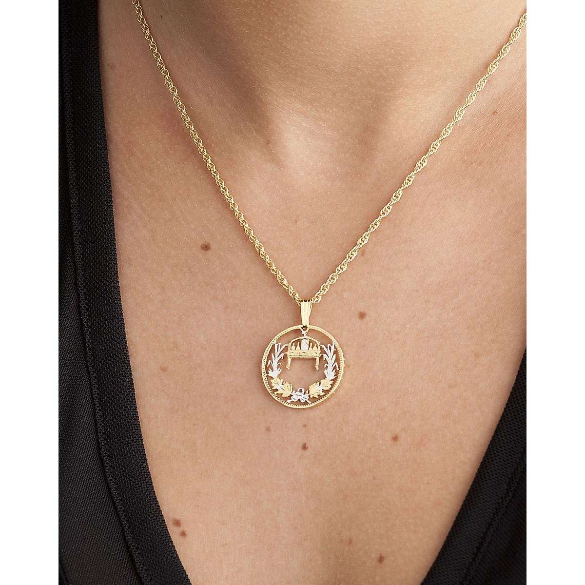 The Difference World Coin Jewelry Hungary Pendant & Necklace, Crown of Saint Stevens Necklace