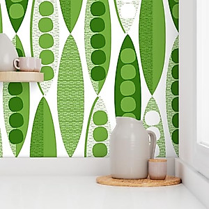 Spoonflower Peel & Stick Wallpaper 9ft x 2ft - Pod Mod Modern Green Mid Century Vegetable Custom Removable Wallpaper