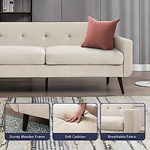 ZAFLY 80" Big Loveseat Sofa Couch, Deep Seat Sofa Upholstered Comfy Couch Furniture with 5.9" Cushion for Small Spaces/Living Room/Bedroom/Office/Apartment (Beige)