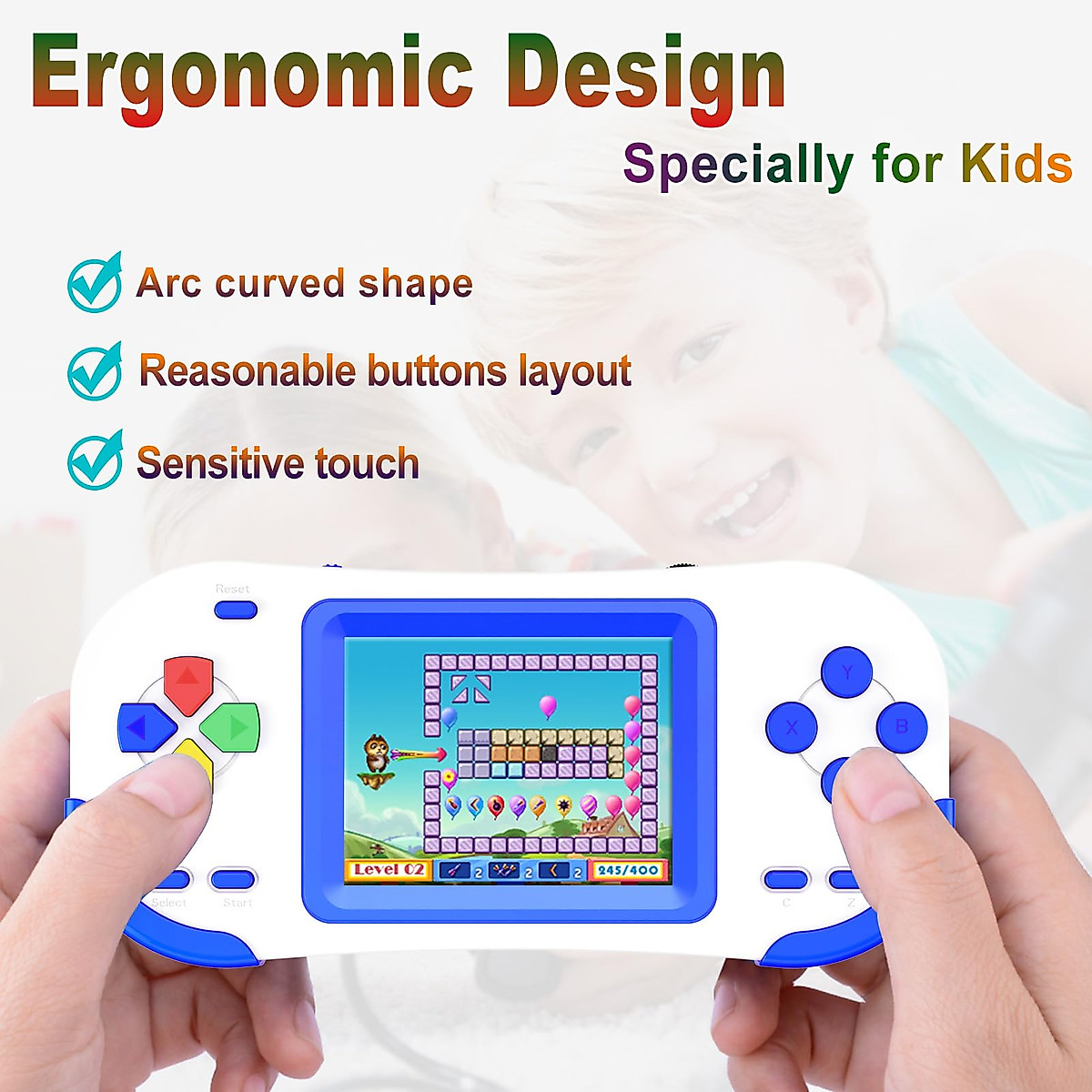 Douddy Retro Handheld Game Console for Kids 4-12 with Build in 218 Puzzle Leisure Video Games Rechargeable 3.0'' Screen Electronics Gaming Player Toys Birthday Gift for Boys Girls (Blue)