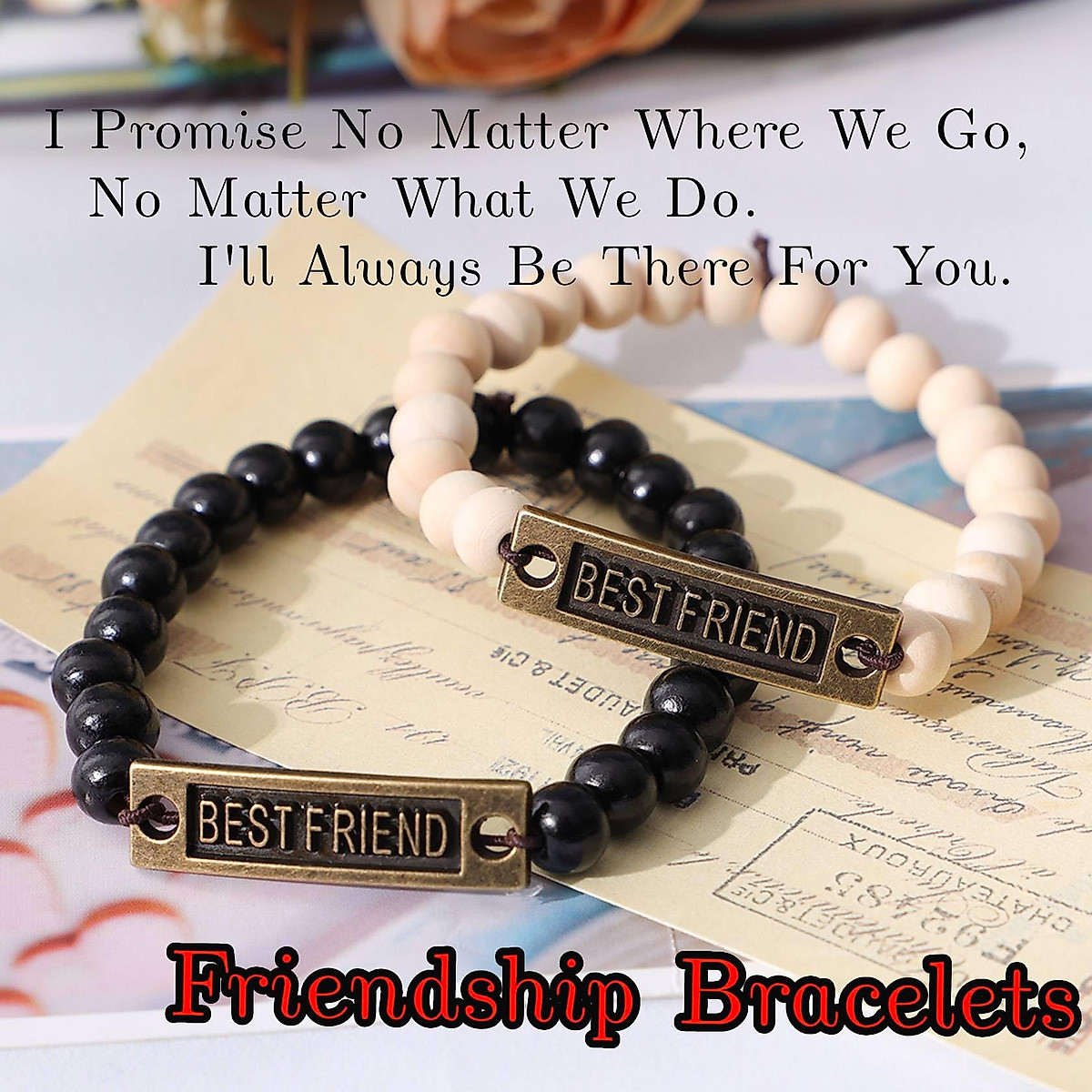 MILAKOO 2 Pieces Inspirational Friendship Bracelets - Best Friends Distance Wooden Bracelets