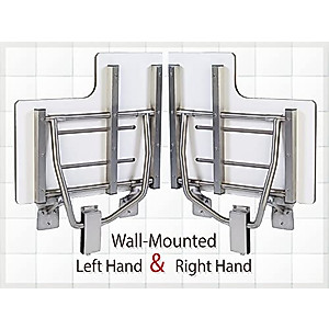 Folding Shower Seat - Wall Mount Bench for Inside Shower / ADA Bathroom Safety Assist / 304 Stainless Steel / Phenolic Resin / Left / 28" x 21"