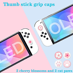 OLDZHU Dockable Pink Case Compatible with Nintendo Switch OLED Model 2021,Ultra-Slim Hard Protective Case Cover for Nintendo Switch OLED with Glass Screen Protector and 4 Pack Thumb Caps