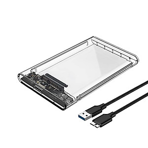 Reletech 2.5" External Hard Drive Enclosure, SATA to USB 3.1 Tool-Free Clear for 2.5 Inch SSD & HDD 9.5mm 7mm External Hard Drive Case Supports UASP SATA