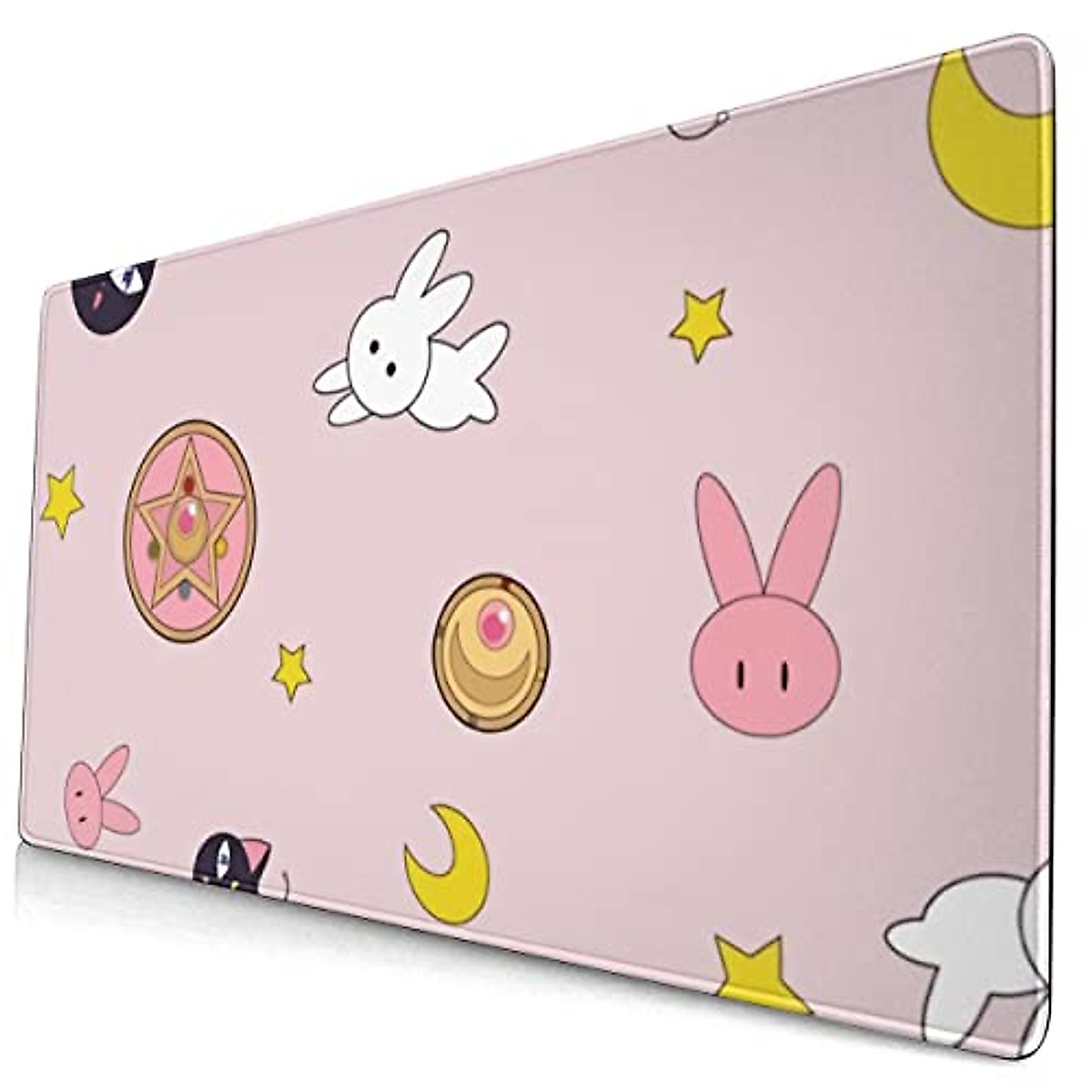 Pink Moon Rectangle Anime Non Slip Rubber Mousepad Mouse Pads/Mouse Mats Case Cover with Designs for Office Home Woman Man 30x15.7 Inch(75x40 cm)