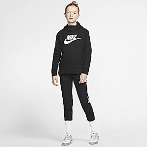 Nike Girls NSW Pullover Hoodie (as1, alpha, l, regular, regular, Black/White/White)