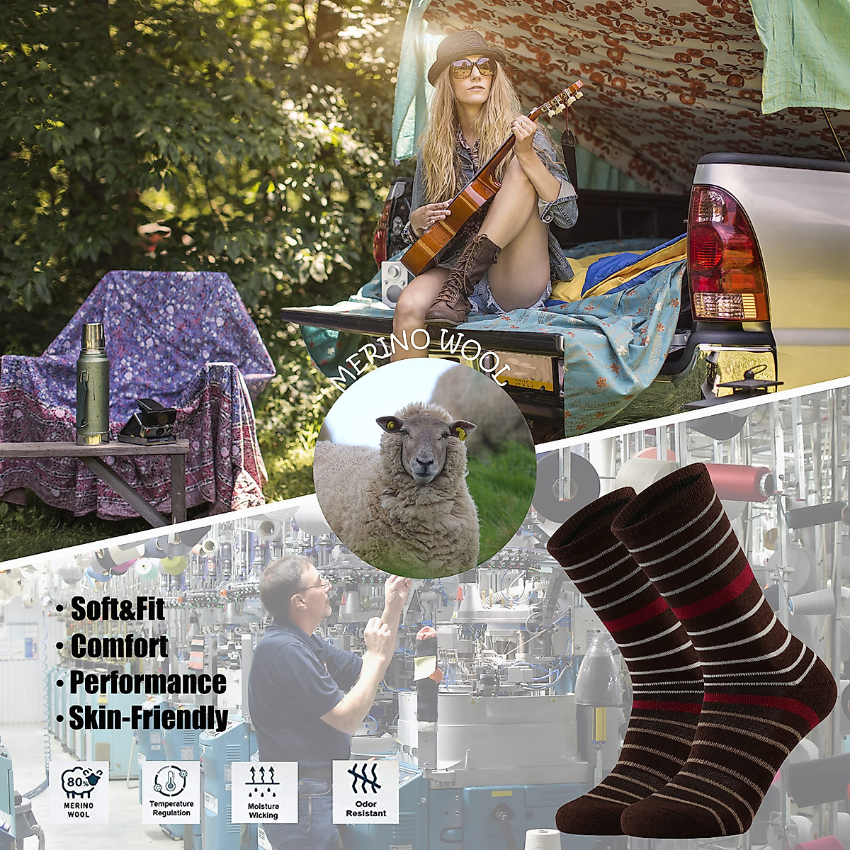 Ortis Ladies' Merino Wool Cushion Crew Socks for Women Outdoor Hiking Hike Trail Lightweight Gifts(MixColor3)