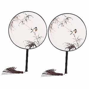 Veemoon 2pcs Retro Round Fan Japanese Hand Fan Vintage Decor Silk Fans Chinese Round Fan Paddle Dancing Fan Ancient Hand Fan Traditional Fan Classic Hand Fan Round Hand Fan Photo Fan